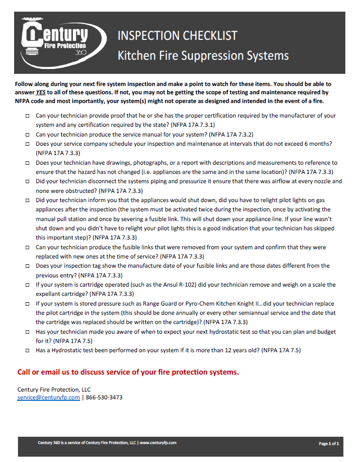 Inspection Checklist: Kitchen Fire Suppression Systems