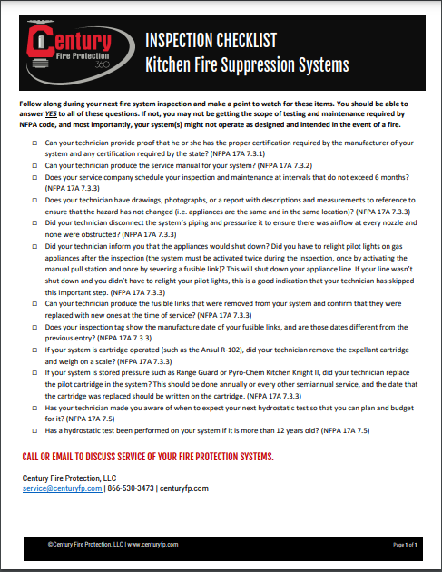 Inspection Checklist: Kitchen Fire Suppression Systems